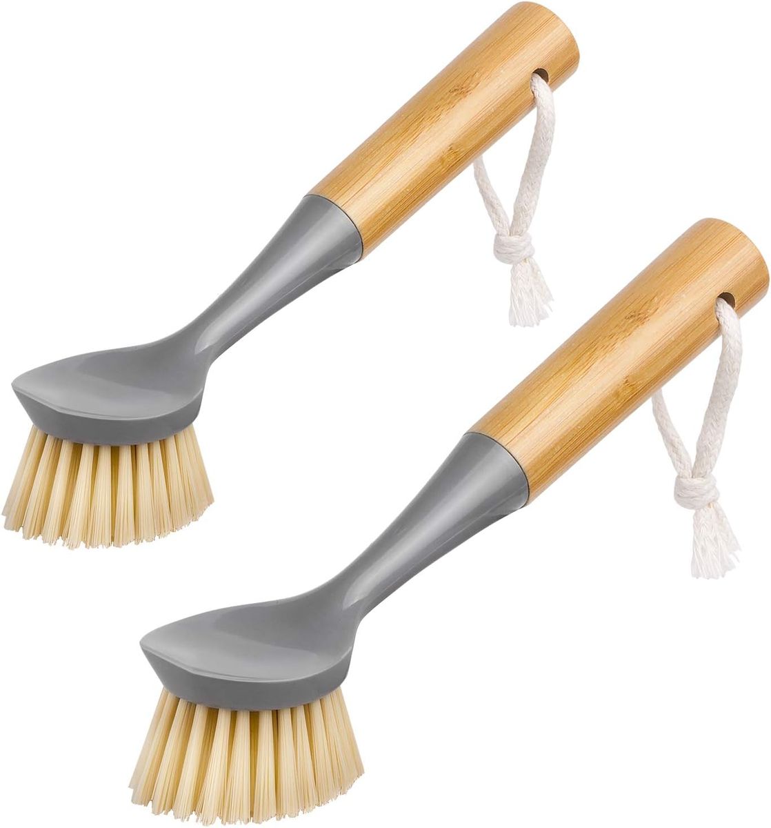 Kitchen Dish Brush with Bamboo Handle Scrub Brush Built in Scraper - 2 ...