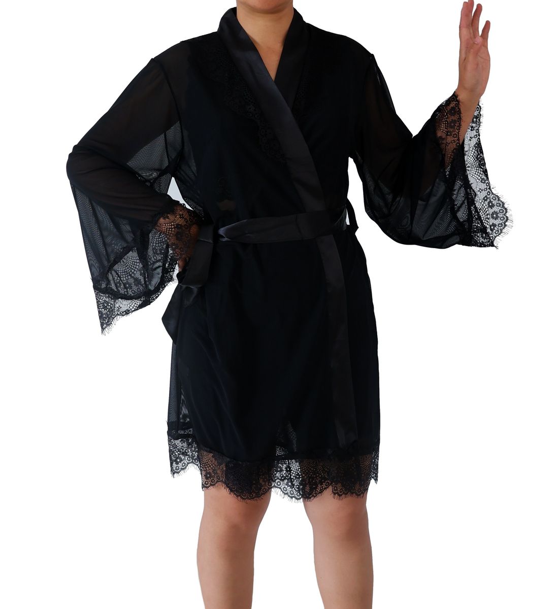 Women Lace Kimono Robe Babydoll Lingerie Mesh Cover Up Bridal Lingerie ...