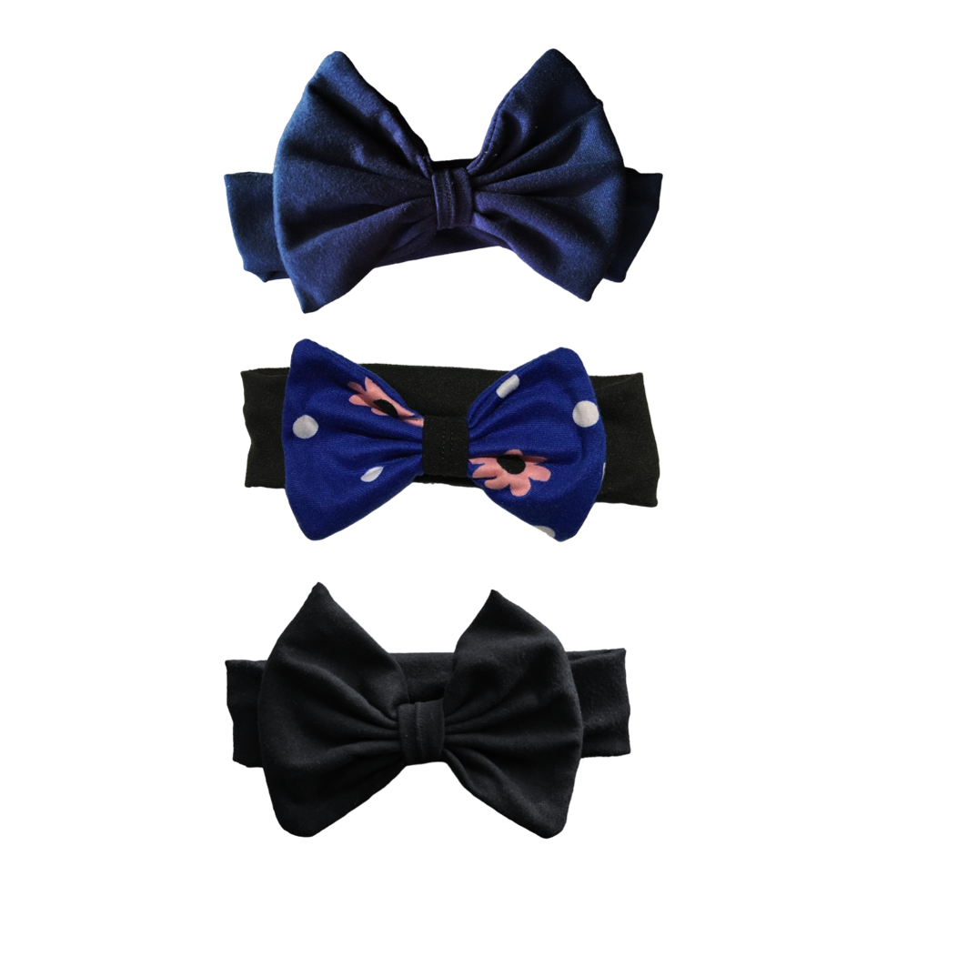 Matching Headbands - 3 Pack - Navy, Black & Blue with Pink Flowers ...