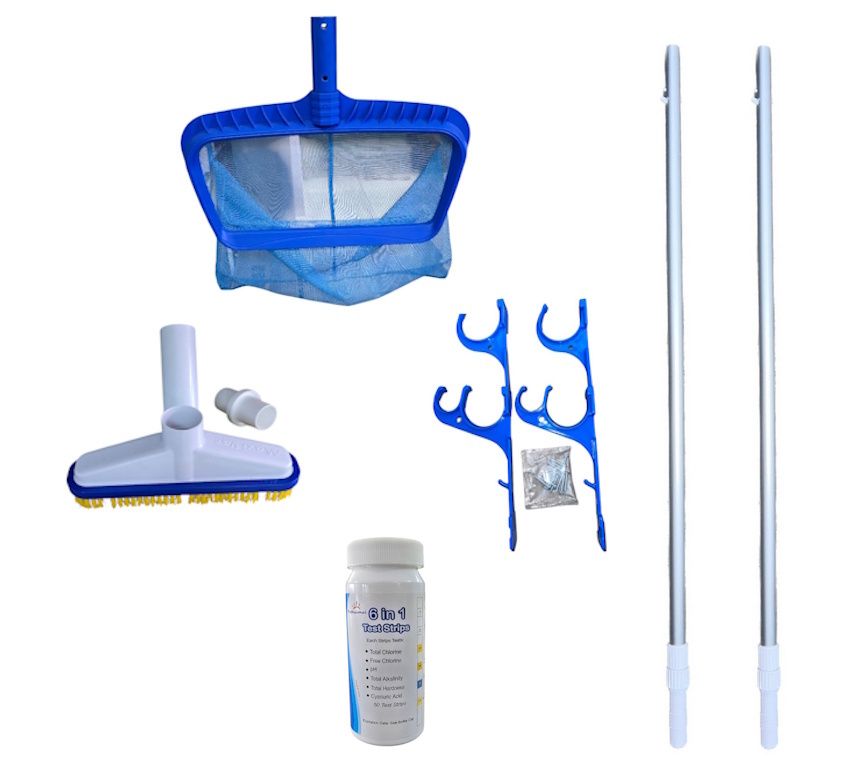 7-Piece Pool Cleaning Set with HiVac, Leaf Net, 2 × Pole, Hanger & Test ...