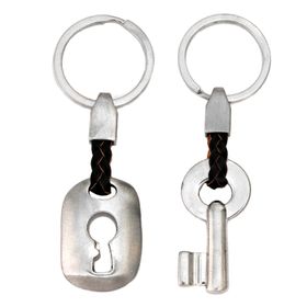 Leather Couple Keychain Key Chain Ring Keyring Key & Lock 2 Pieces Key ...