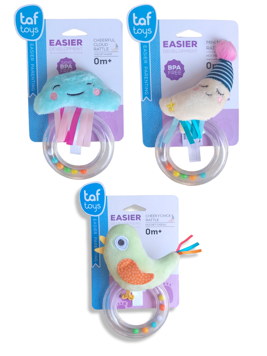 Taf Toys Baby Rattle and Teething Set of 3 - Cloud, Bird and Moon ...