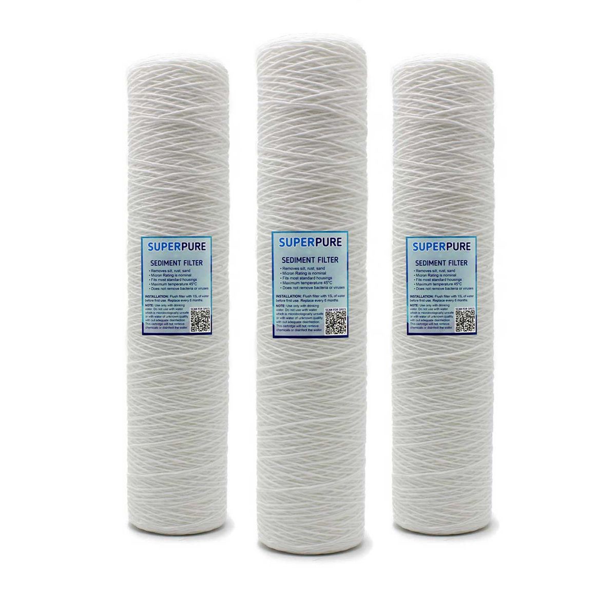 SUPERPURE 20 inch Big Blue String Wound Sediment Water Filter (3-Pack ...