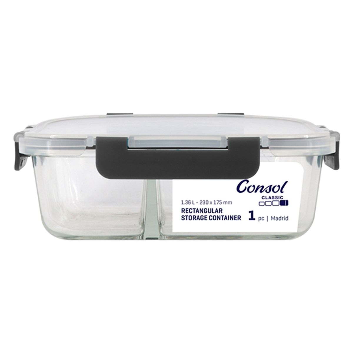 Consol - Madrid Rectangular 2 Division Storage Container with Clip-On ...