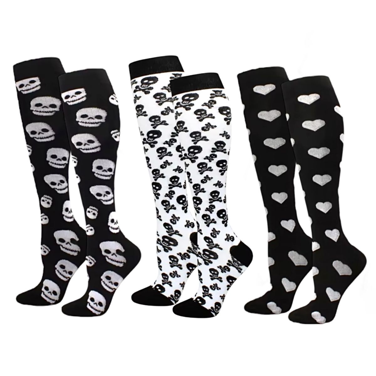 Ladies Extra Long Socks - 3 Pairs - Black/White | Shop Today. Get it ...