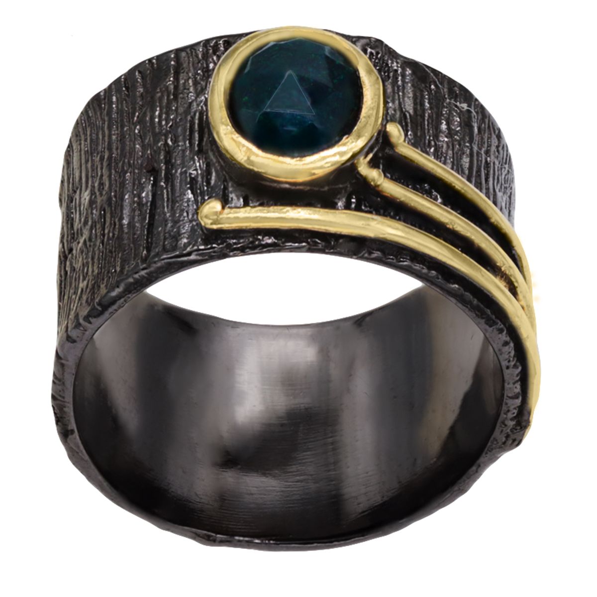 Handcrafted Black Opal Solid Sterling Silver Ring with Gun Metal Gild ...
