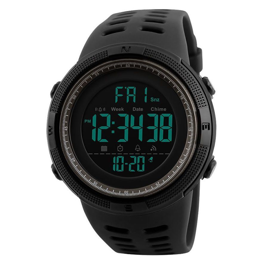 Mens Sport Waterproof Dual Time Watch Alarm Stopwatch - Black | Shop ...