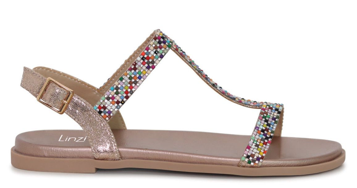 Linzi Ladies - AUBREY Multicoloured Beaded T-bar Flat Sandals - Rose ...