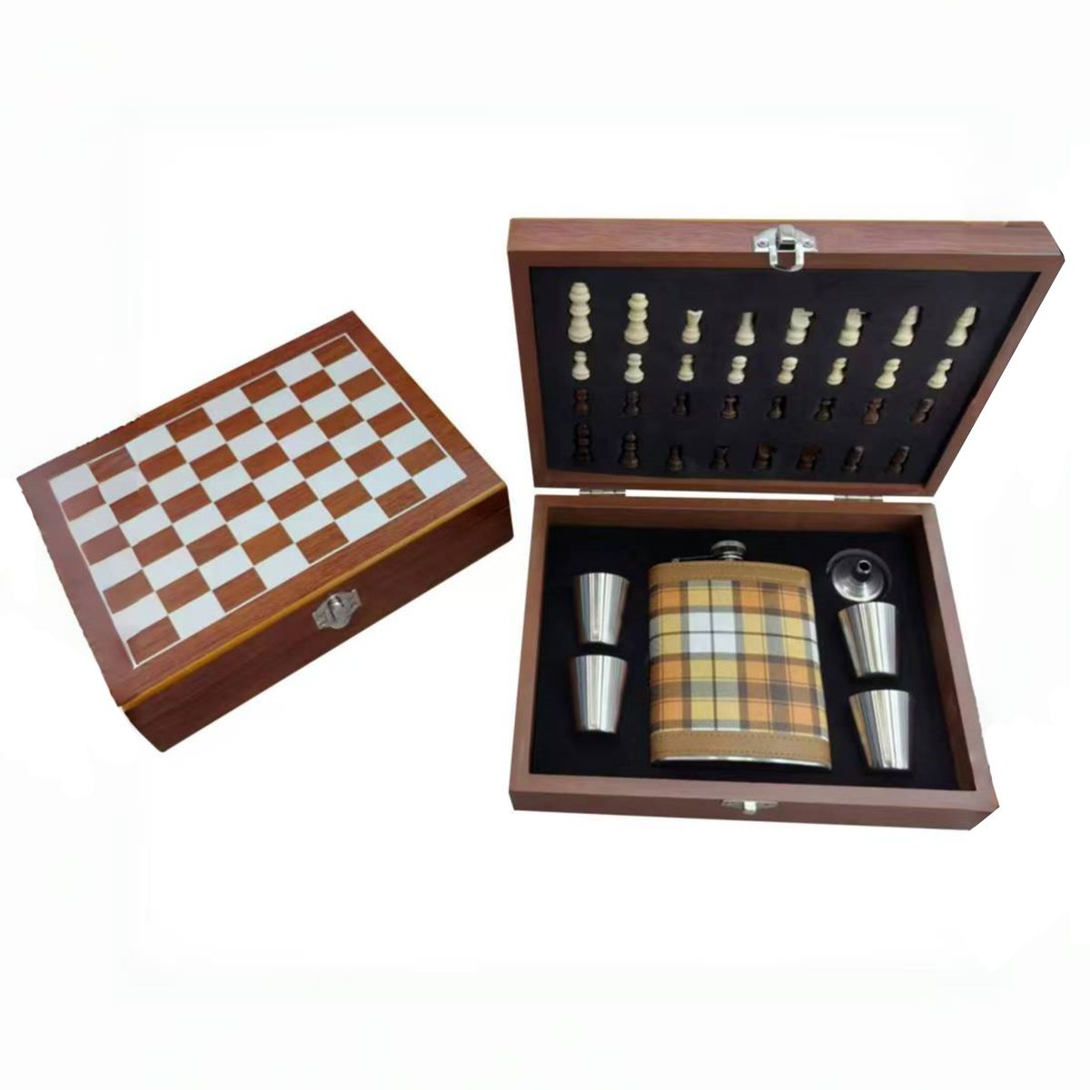 Whiskey Bottle and Cups Gift Set Chess Wooden Box for Men | Shop Today ...