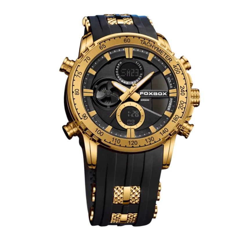 FOXBOX - Quartz Watch For Men With High-Hardening Mineral Glass - Gold ...