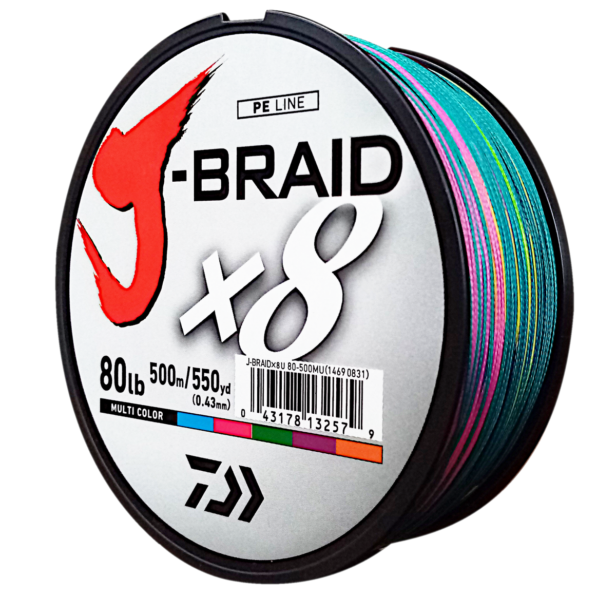 Daiwa J-Braid Fishing Line X8 36.2KG/80Lb .43MM Multi Colour 500m Spool ... Daiwa J-Braid Fishing Line X8 36.2KG/80Lb .43MM Multi Colour 500m Spool ...