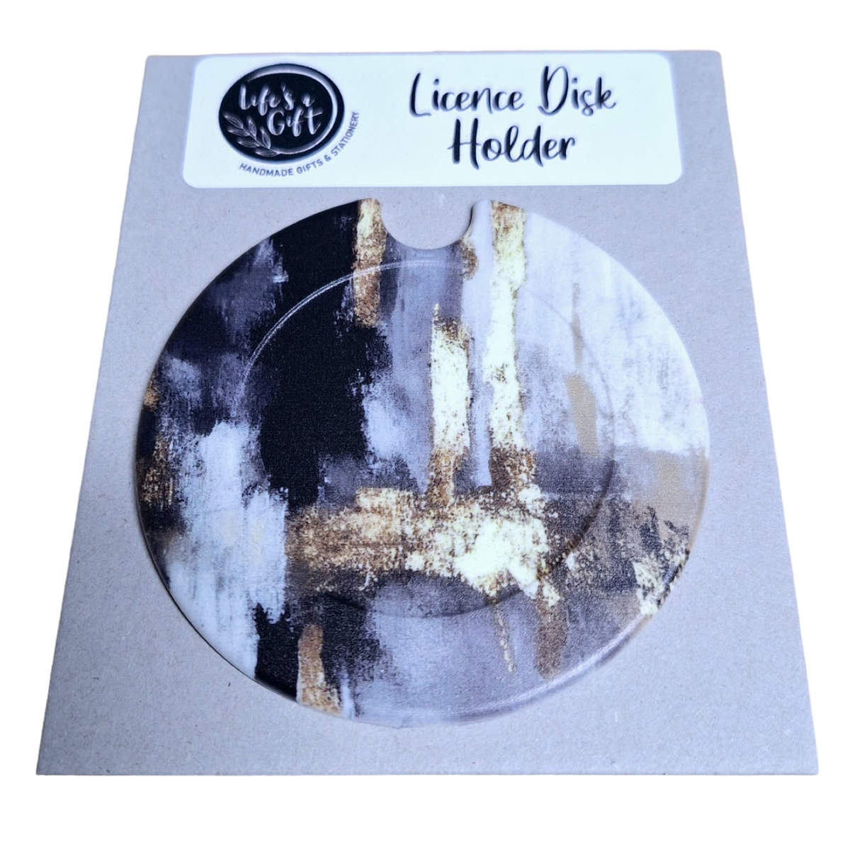 Licence Disk Holder - Black, Silver, Gold & White Abstract | Shop Today ...