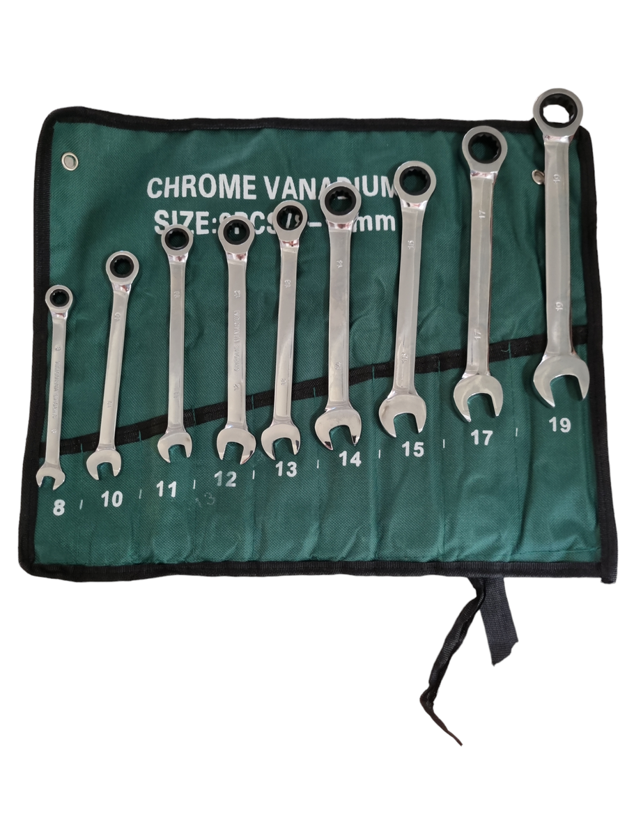 9 Piece Chrome Vanadium Ratchet spanner set, sizes 8mm to 19mm. | Shop Today. Get it Tomorrow ...