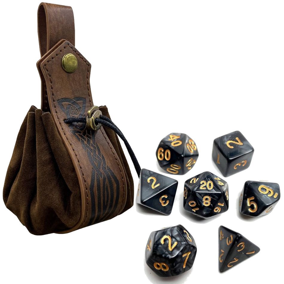 DND Polyhedral RPG 7pc Dice Set with Role-Playing Medieval Leather Belt ...