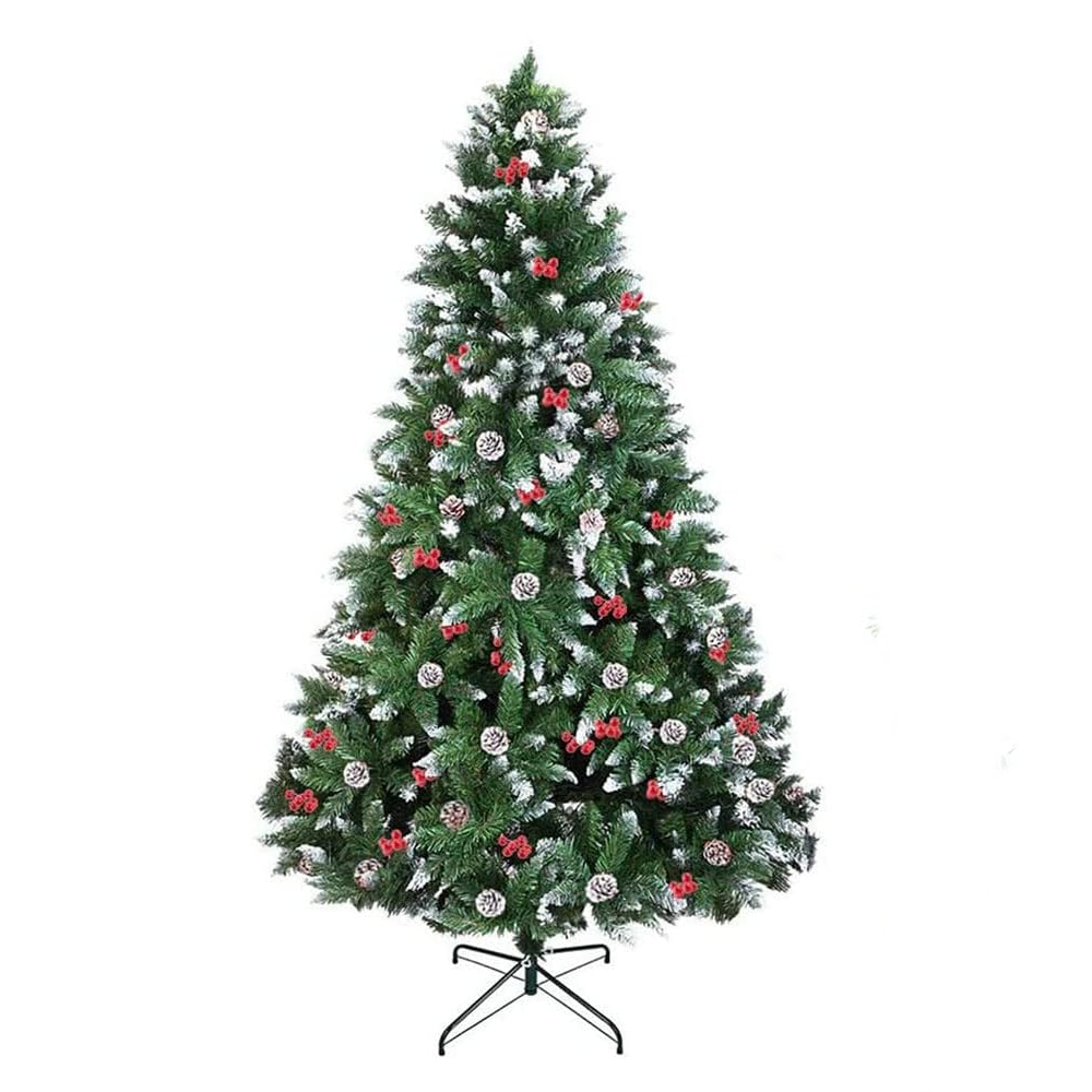 Artificial Frosted Christmas Tree with Red Berries & Pine Cones - 2.1m ...