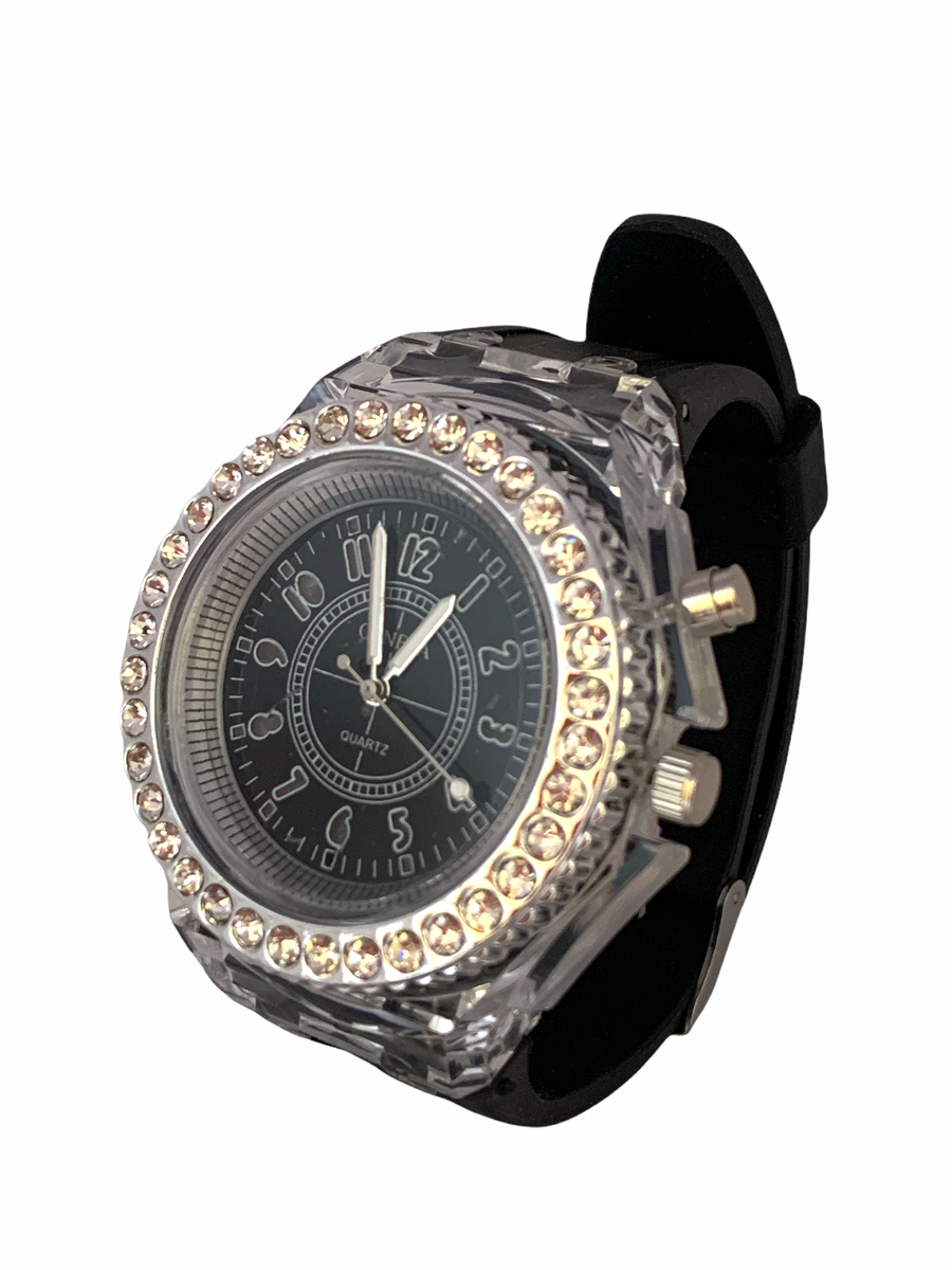 Geneva Jelly Watch with Diamante and LED Lights - Black | Shop Today ...