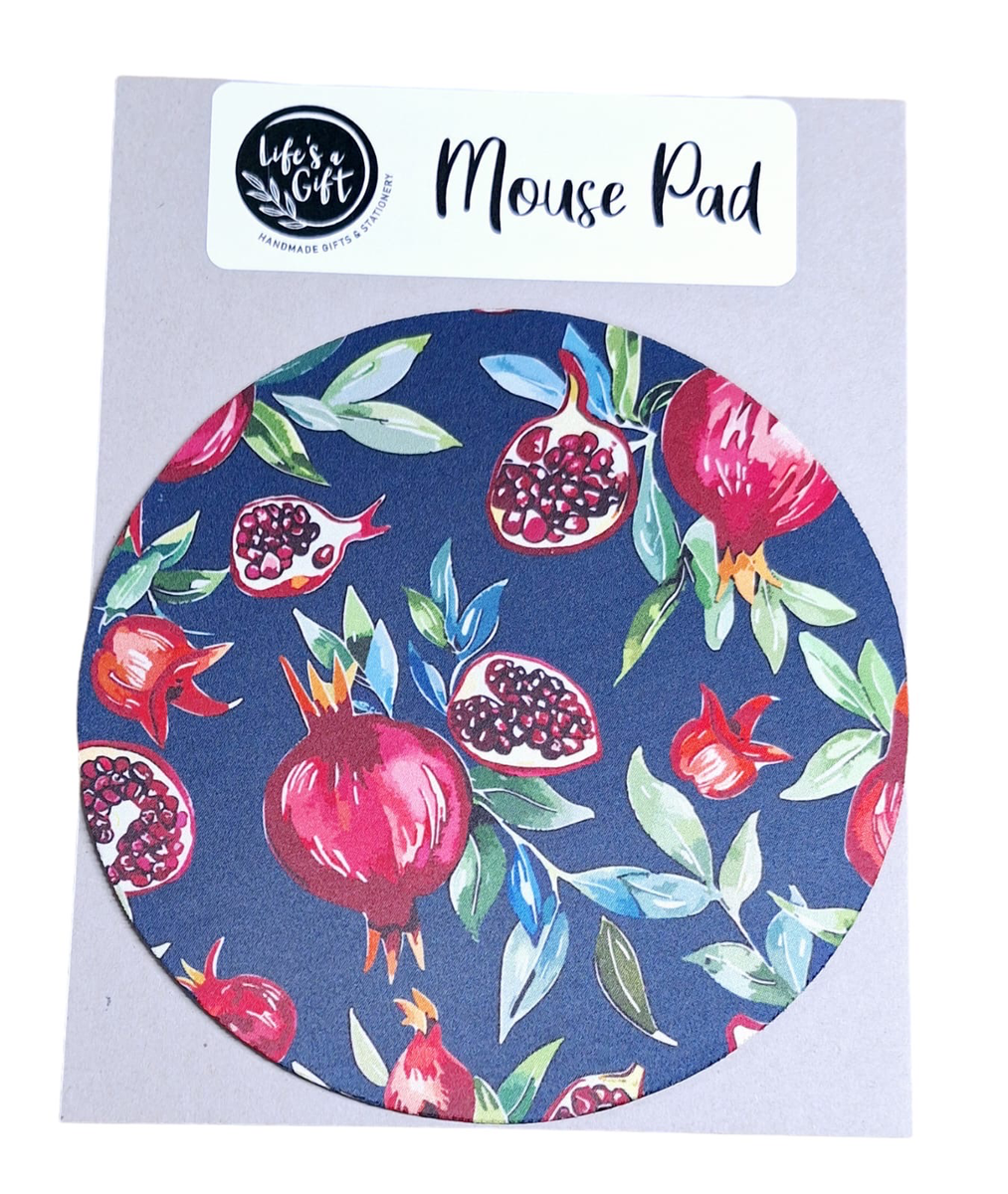 20cm Round Mouse Pad-Yummy Pomegranates with Leaves on Blue | Shop ...