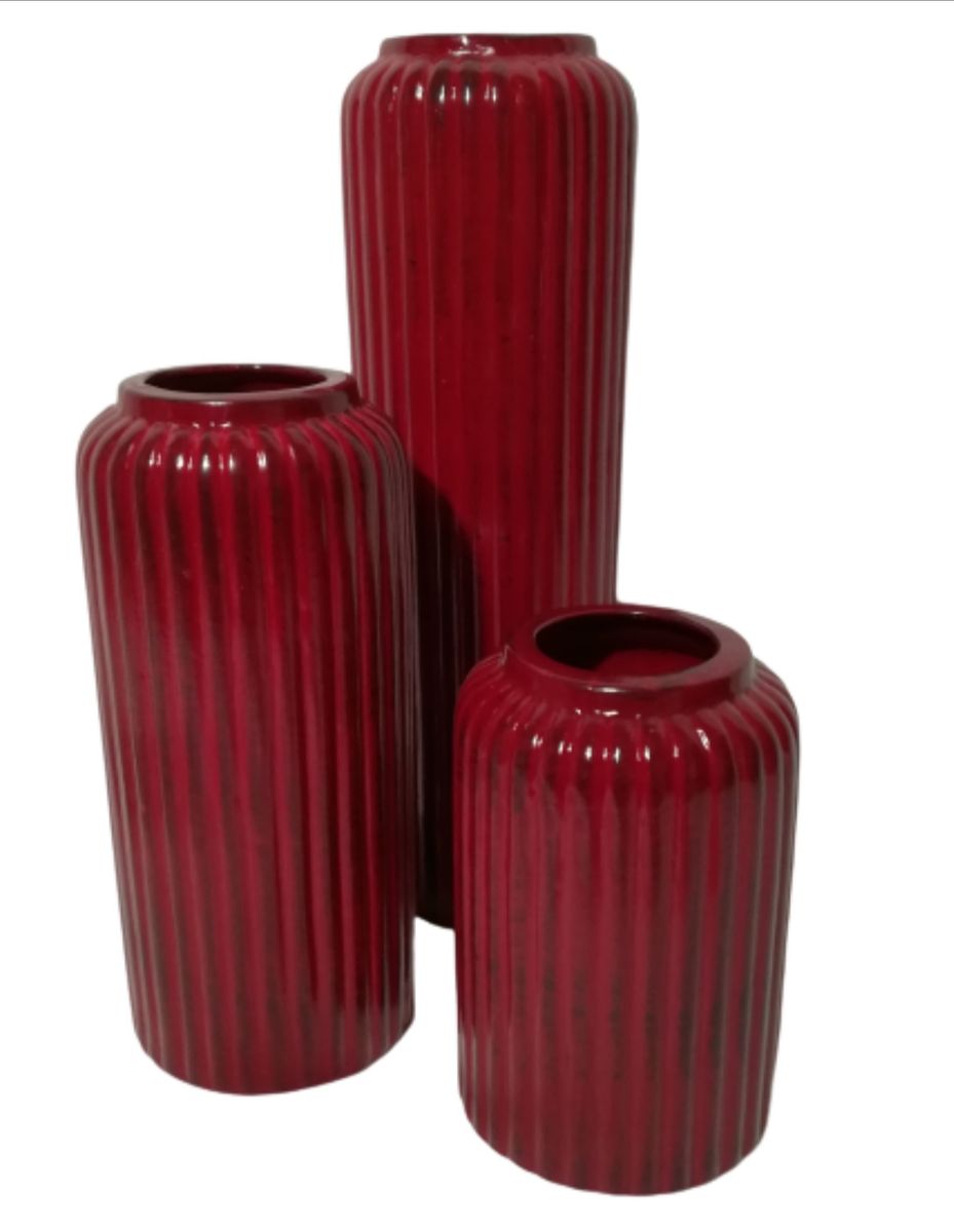Vase Ceramic 3pc Set Louise Ribbed Bottle Base Décor Essentials | Shop ...