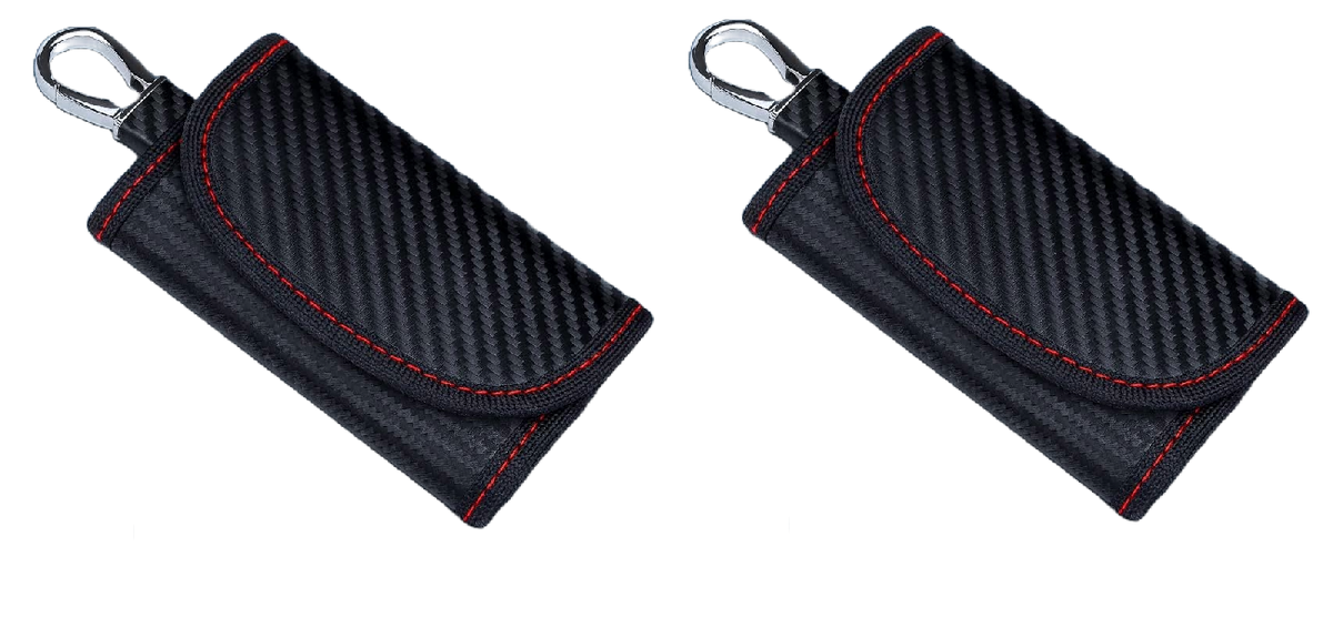 2 Pack Car Key Signal Blocker PU Leather Black Faraday Fob Pouch RF101 ...