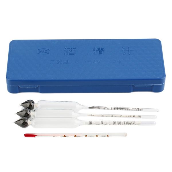 Alcohol Content 0-100% Hydrometer Alcohol Measure Tool with Thermometer ...