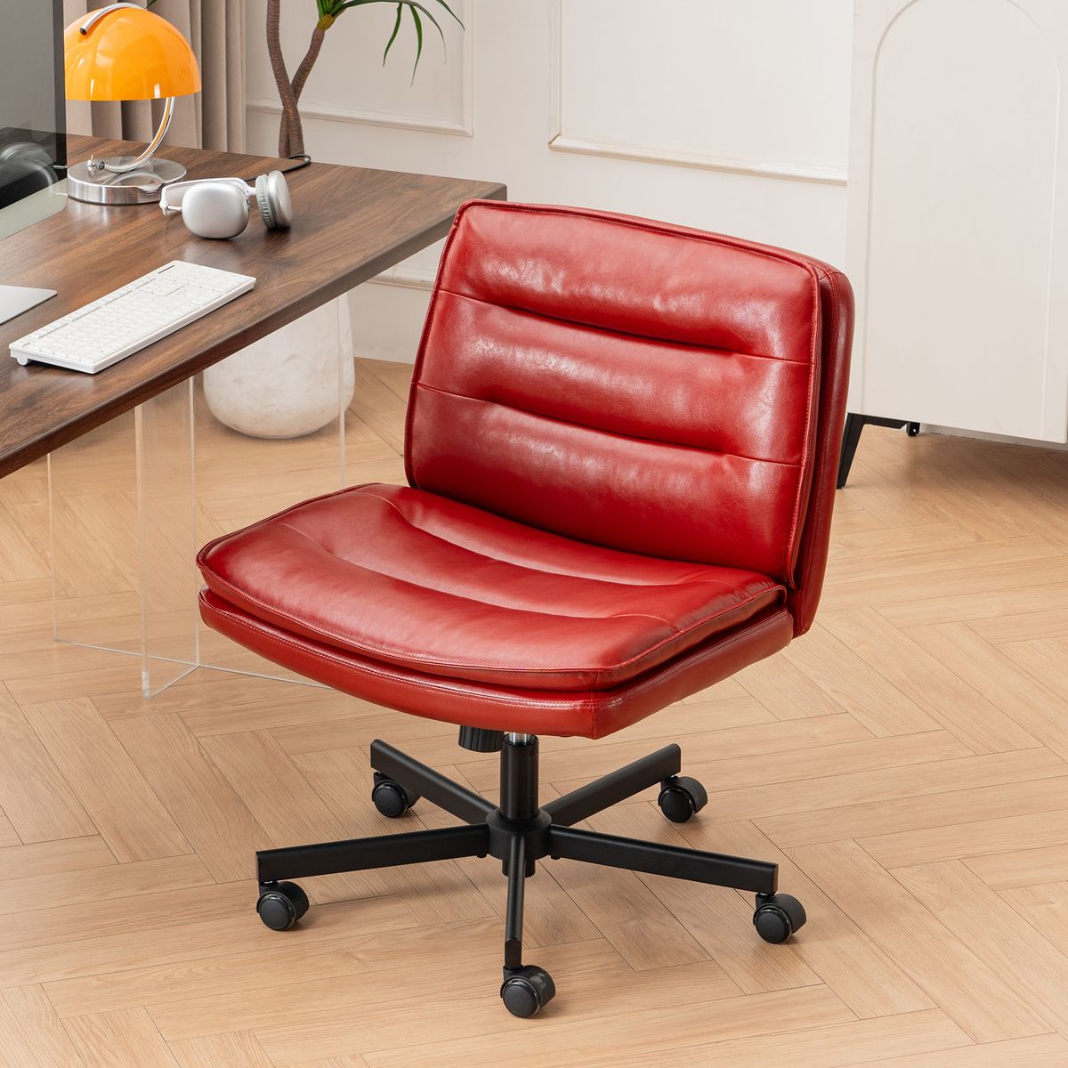 Crossed chair without armrests, crossed legs, PU material, office desk ...