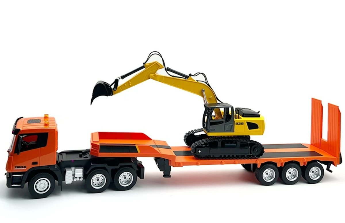 1:24 RC Truck & Excavator - Remote Control Flatbed Construction Set ...