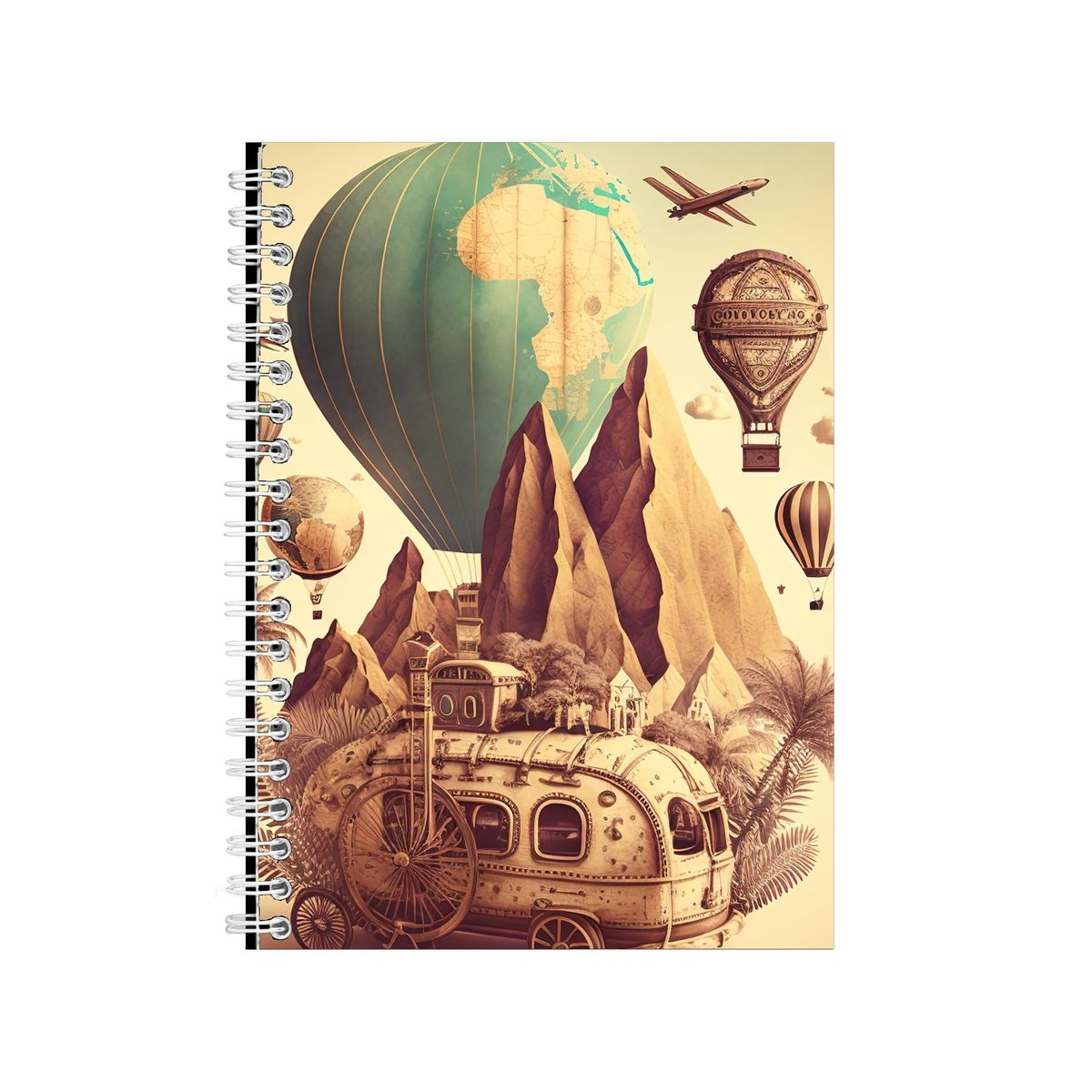 Balloon A5 Notebook Spiral and Lined Vintage Travel Graphic Notepad ...