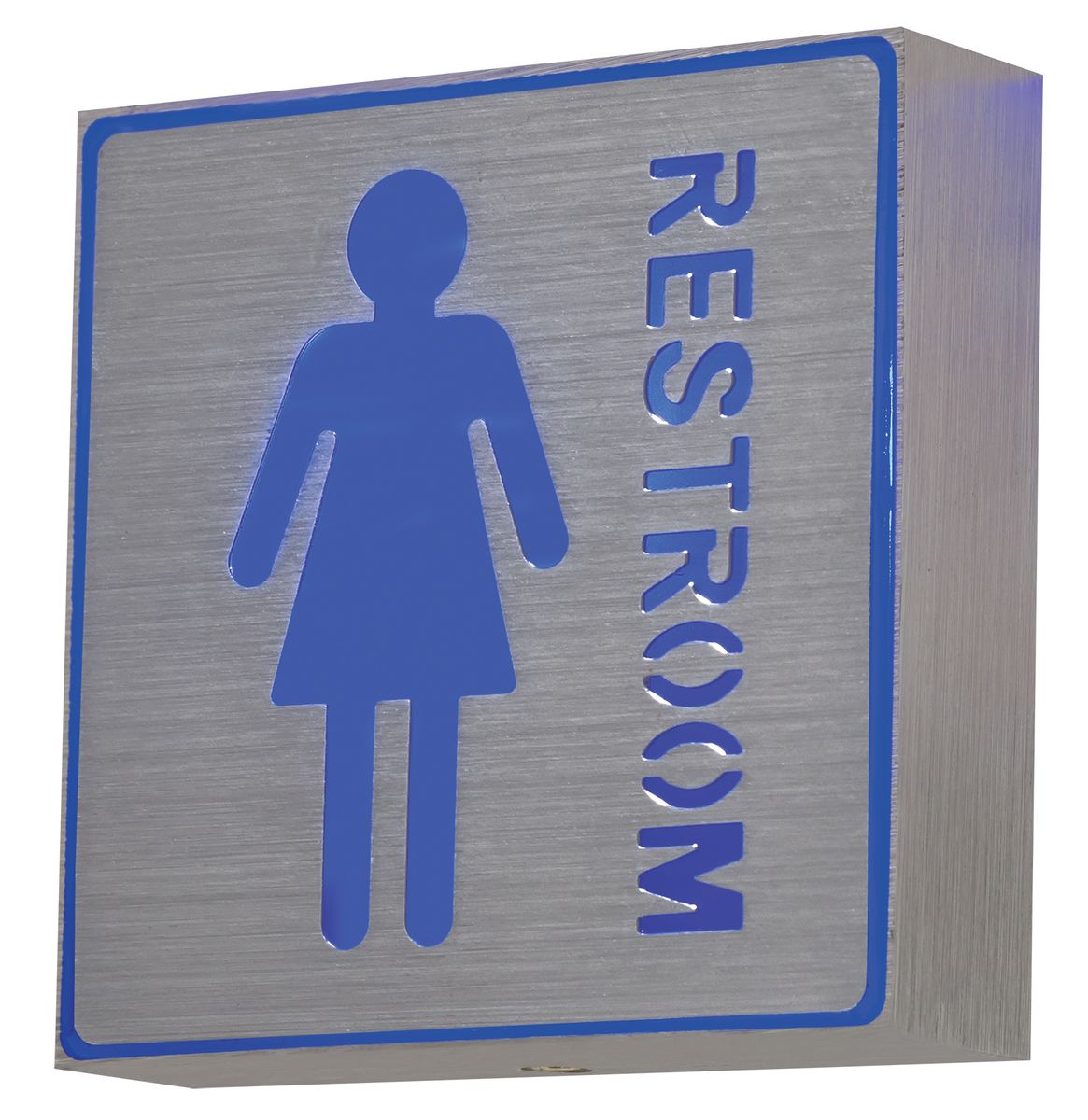 Blue Female Restroom Sign In Brushed Silver | Shop Today. Get it ...