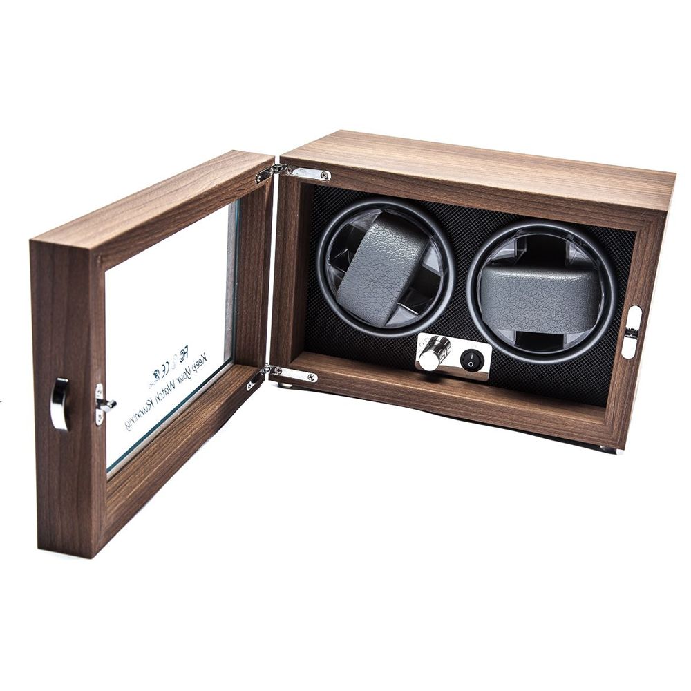 USB Powered Double Watch Winder with LED Backlight (Walnut Finish ...