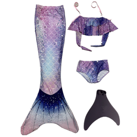 Girls Mermaid Tail Swimming Costume Bikini Set Swimsuit with Monofin ...
