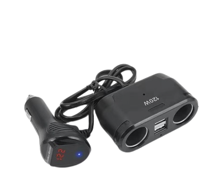 120W Car Charger - 2 Socket Ports + 2 USB Ports with Voltage Monitoring ...