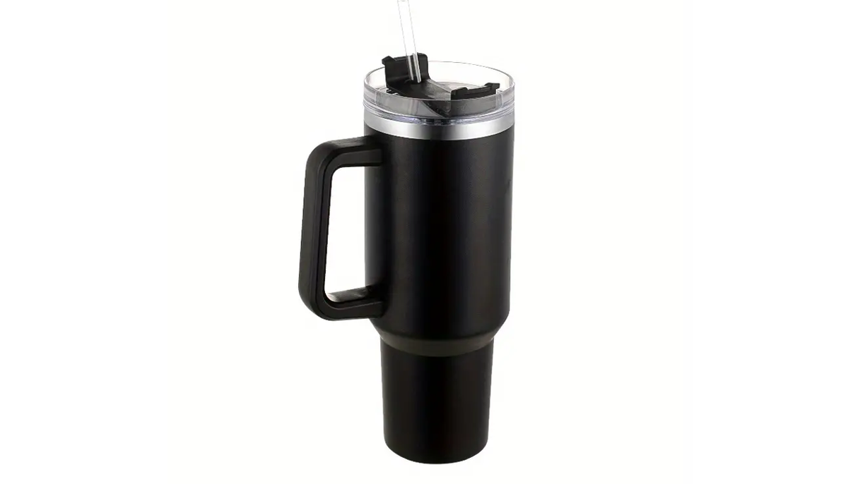 Double Wall Travel Mug Stainless Steel Vacuum Flask & Straw Hot/Cold 1 ...