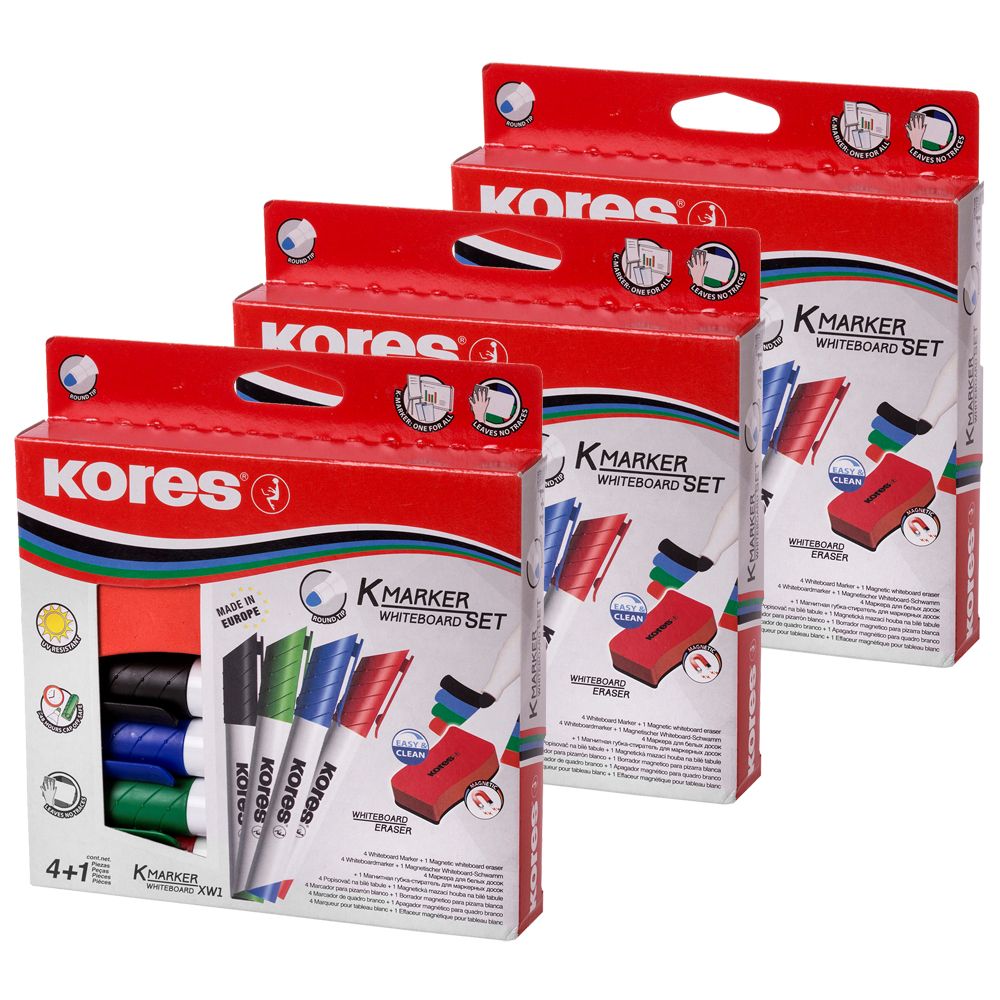 Kores Whiteboard Markers Set of 4 + Eraser Assorted - 2+1 Kit | Shop ...