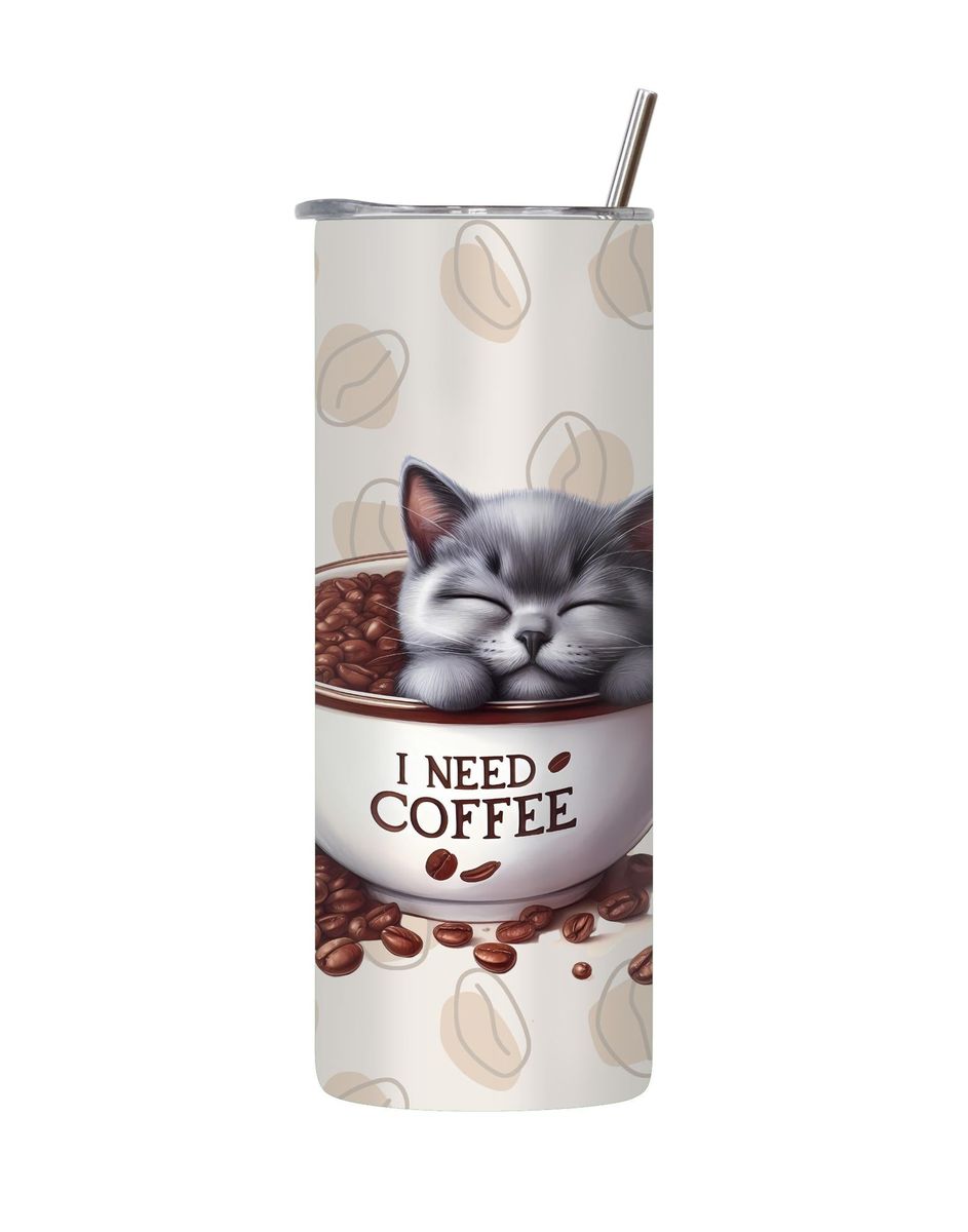 Cat Cup_24 20 Oz Tumbler with Lid and Straw Trendy Coffee Graphic Gift ...