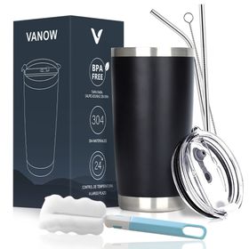 VANOW 600ml Travel Mug Stainless Steel Tumbler with 2 Straws and Brush ...