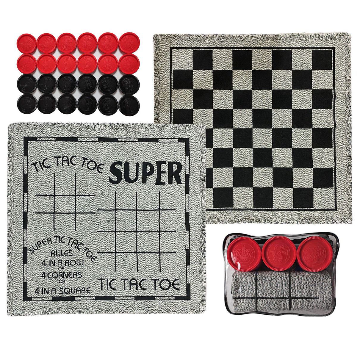 3-in-1 Giant Checkers with Reversible Mat Indoor and Outdoor Game ...