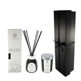 Set of White Oud Reed Diffuser with Reed Sticks and White Oud Soy Wax ...