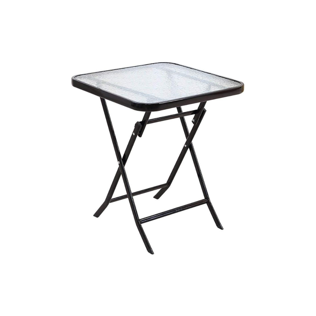 Folding Iron Glass Table - Compact Square Table for Home, Patio ...