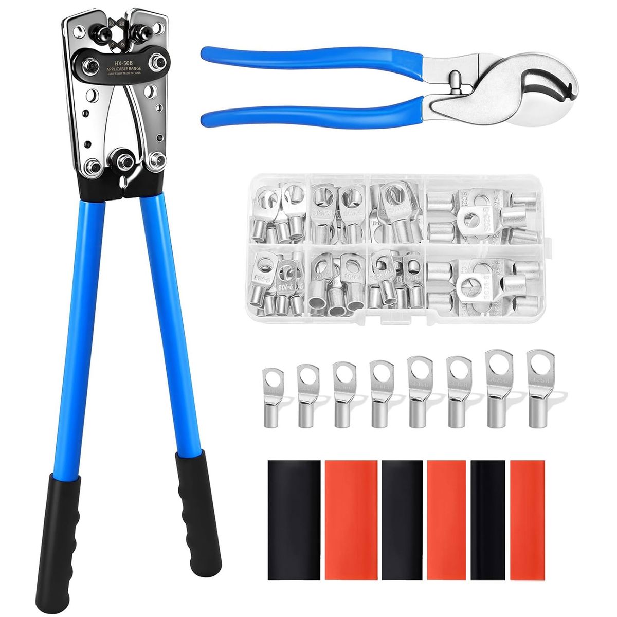 Battery Cable Lug Wire Crimper Kit Crimp Plier with Terminals & Heat ...