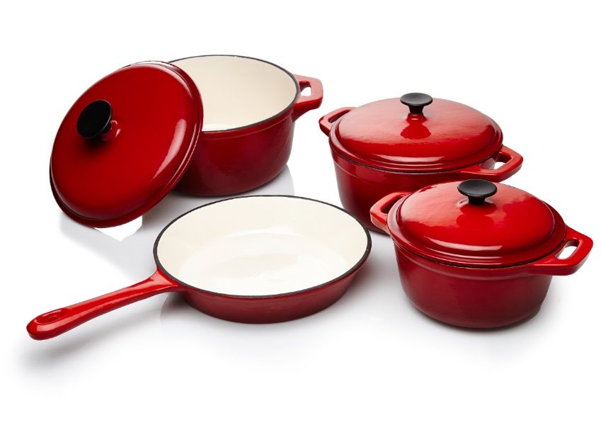 Rystel Seven Piece Cast Iron Enamel Cookware Pot Set - Red | Shop Today ...
