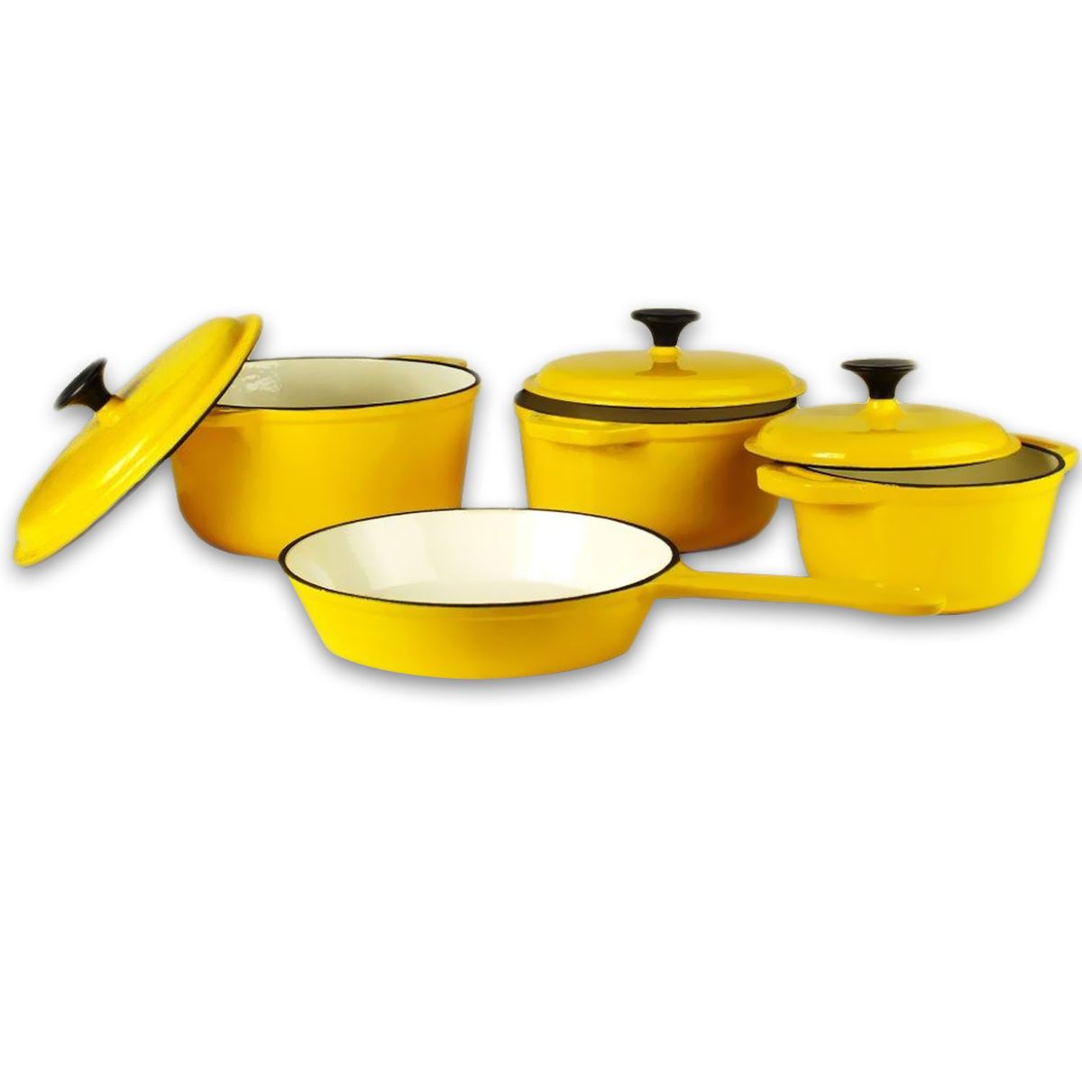 Rystel Seven Piece Cast Iron Enamel Cookware Pot Set - Yellow | Shop ...