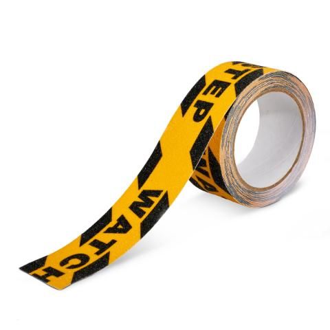 Anti-Slip Grit Tape - Yellow & Black with "WATCH YOUR STEP" 48mmx5m ...