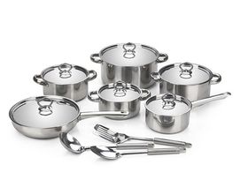 15-Piece Satin Finish Stainless Steel Induction Ready Cookware Set ...