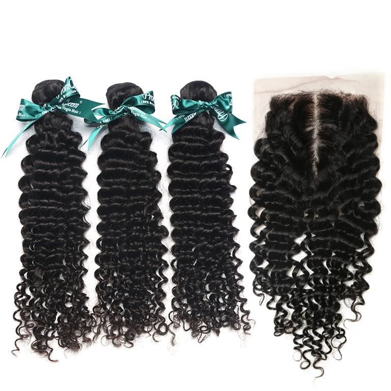 Brazilian Deep WaveVirgin Hair Weave Extensions With Lace Closure 6A ...