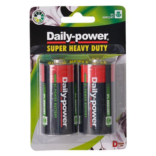 Bulk Pack 5 x Daily-Power Super Heavy Duty Battery Size D, Card of 2 ...