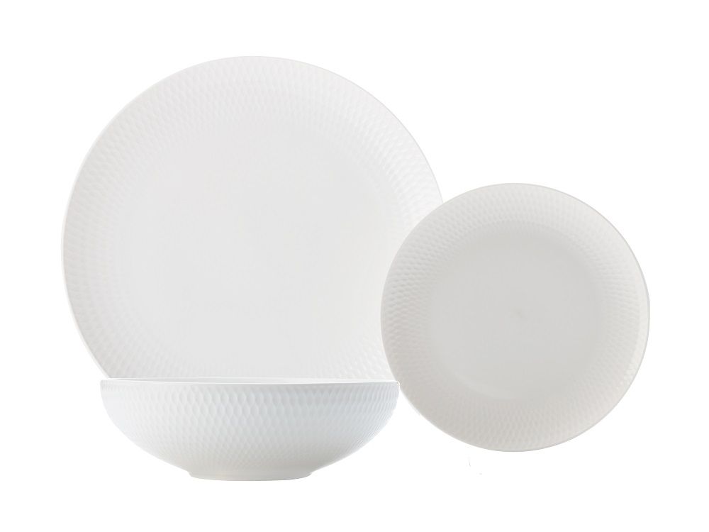 Maxwell & Williams - White Basics Diamonds Dinner Set - Set of 12 ...