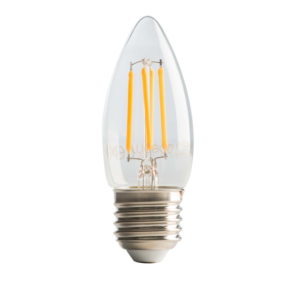 Luceco - Filament Candle E27, 4W, 470Lm Warm White, 2700K Dimm Globe ...