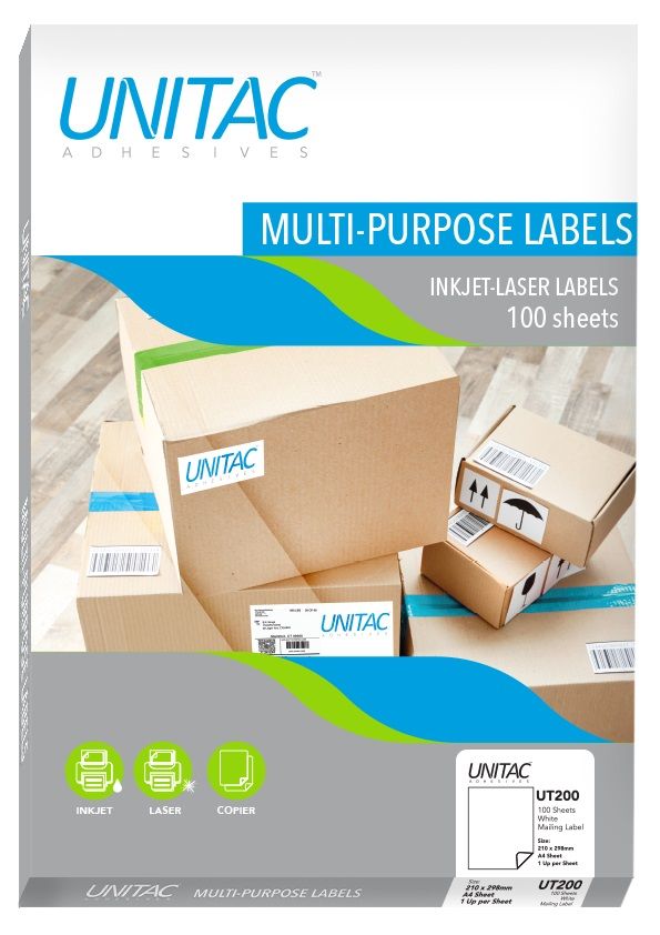 Unitac: Inkjet-Laser Multi-Purpose Labels UT200- 1 Up | Shop Today. Get ...