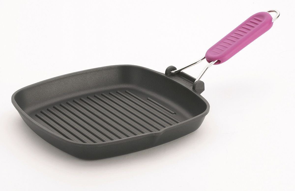 Risoli Saporelax grill pan with pink silicone folding handle | Shop ...