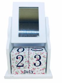 Wooden Block Perpetual Office Desk Calendar & Mirror Photo Frame ...